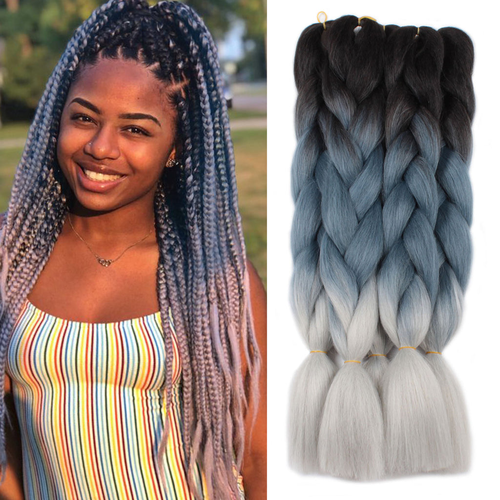 ombre three tone Synthetic Jumbo Crochet Braids Rainbow Kanekalon Colo ...