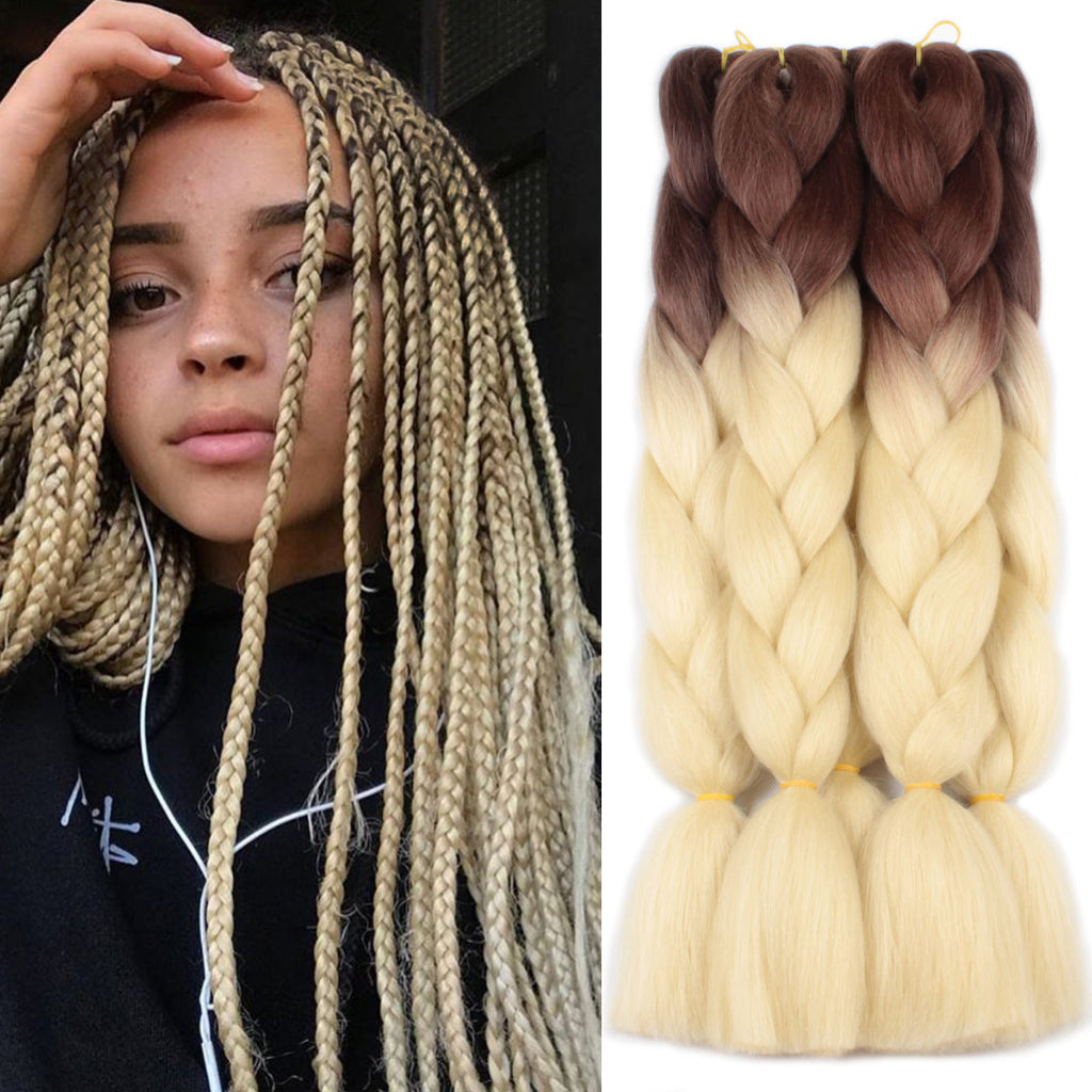 ombre three tone Synthetic Jumbo Crochet Braids Rainbow Kanekalon Colo ...