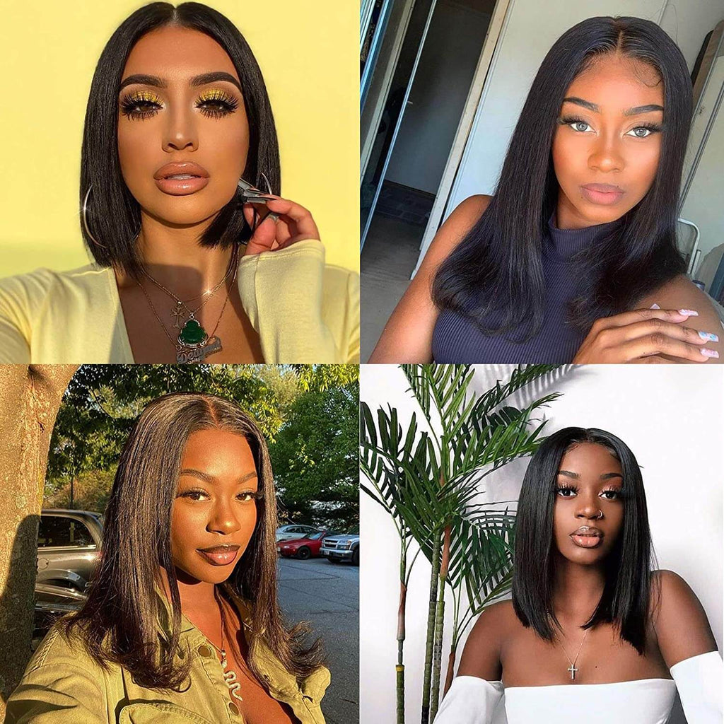 Xtrend Short Bob Lace front Human Hair Wigs Pre Plucked Straight 150% ...